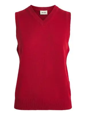 ME+EM Cashmere V-neck Sweater Vest - Red