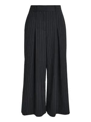 ME+EM Pinstripe Cropped Wide-leg Trousers - Black