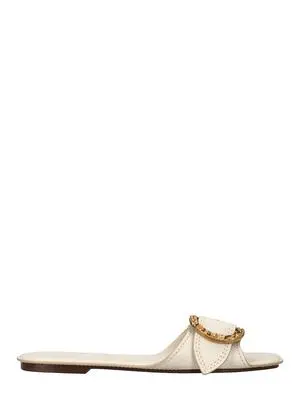 Zimmermann Solena Leather Slides With Gold-tone Buckle - Beige