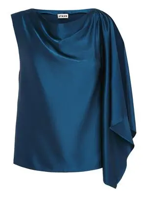 Staud Stretch-silk Asymmetrical Top - Blue