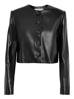 Brandon Maxwell Ryder Leather Cropped Jacket - Black