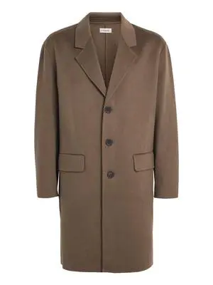 FRAME Wool Overcoat With Notched Lapel - Brown