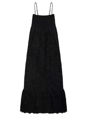 MC2 SAINT BARTH Broderie Anglaise Smocked Midi Dress - Black