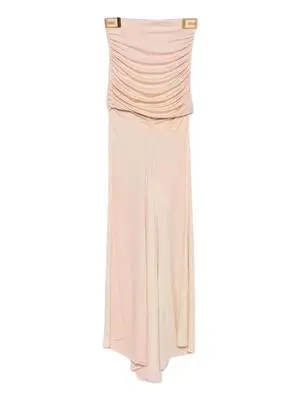 Elisabetta Franchi Ruched Logo Plaque Asymmetric Skirt - Neutrals