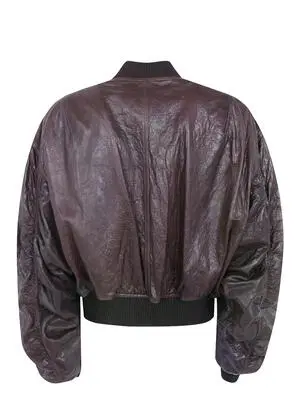 Rick Owens Crinkled Leather Bomber Jacket - Brown