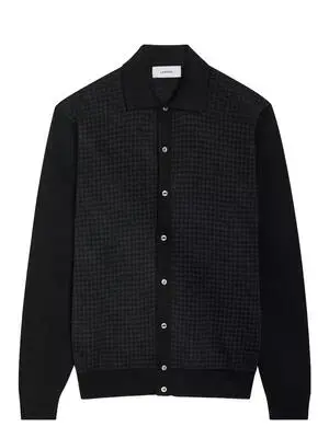 LARDINI Houndstooth Wool Cardigan - Black