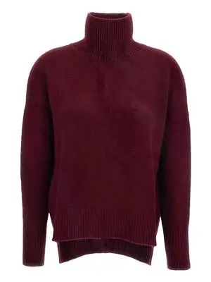 LISA YANG Asymmetric Hem Mock Neck Sweater - Red