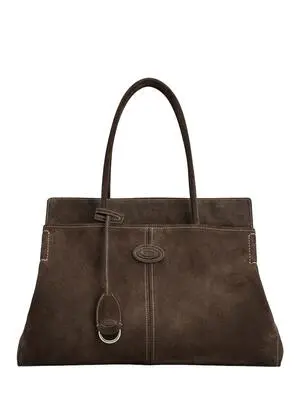 TOD`S Medium Suede Leather Shopping Bag - Brown
