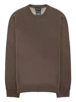 Giorgio Armani Logo Embroidered Virgin Wool Sweater - Brown