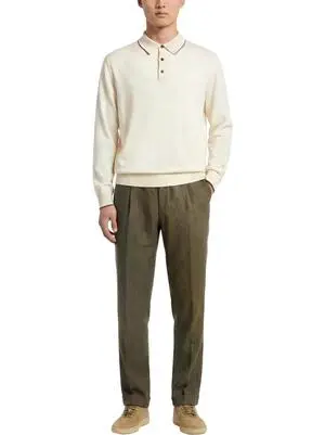 Kiton Contrast-trim Long-sleeve Polo Shirt - Neutrals