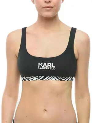 Karl Lagerfeld Logo Print Animal Pattern Bikini Top - Black
