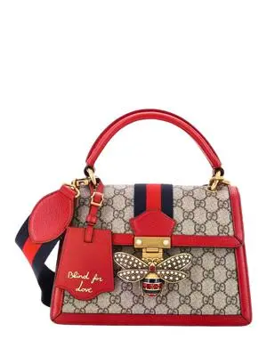 Gucci Queen Margaret Top Handle Bag Gg Coated Canvas With Leather Small Satchel - Red