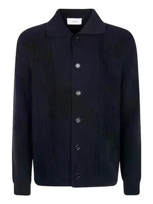 LARDINI Ribbed Knit Polo Cardigan - Blue