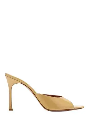Amina Muaddi Alexa 95 Patent Leather Mules - Neutrals