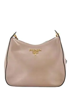 Prada Striped Strap Zip Hobo Vitello Daino Medium Crossbody Bag - Neutrals