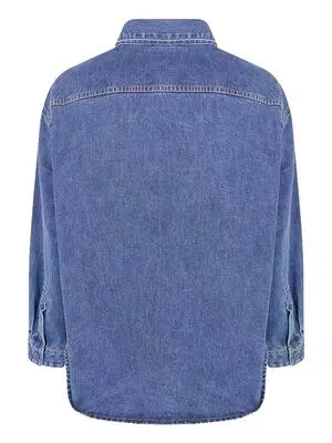 Emporio Armani Cotton Denim Shirt With A Chest Pocket And Metallic Buttons - Blue