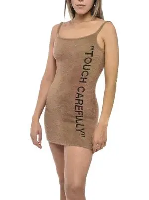 Off-White Fuzzy Embroidered Mini Dress - Brown
