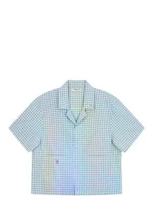 YOUNG N SANG Gingham-check Camp-collar Shirt - Blue