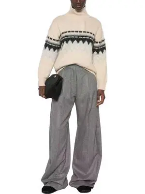ALLUDE High-neck Cashmere Sweater With Geometric Print - Neutrals