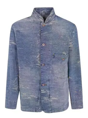 Emporio Armani Distressed Denim High Neck Jacket - Blue