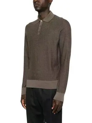 Agnona Textured Long-sleeve Polo Shirt - Brown