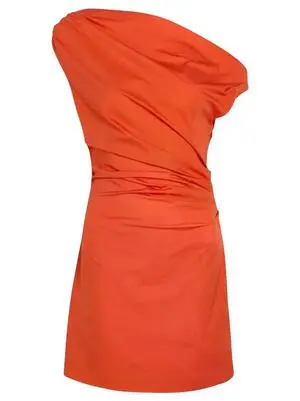 Staud One-shoulder Draped Mini Dress - Orange