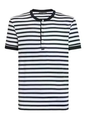 Dolce & Gabbana Serafino Striped Cotton T-shirt - Blue