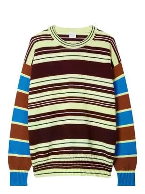 Paul Smith Striped Lambswool & Cotton Blend Crew Neck Sweater - Brown