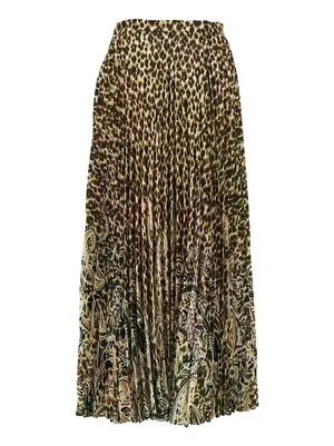 Etro Pleated Leopard-print Maxi Skirt - Brown