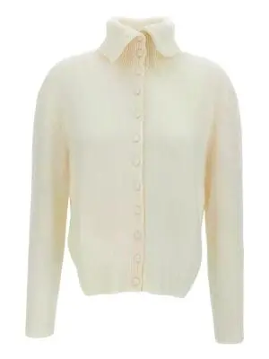 LISA YANG Mock Neck Button-up Sweater - White