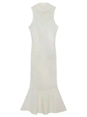 Simkhai Ivory Mesh Knit Mock Neck Sleeveless Flared Hem Dress - White
