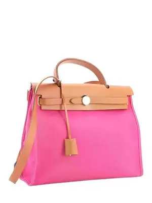 Hermès Herbag Zip Leather And Toile 31 Shoulder Bag - Pink