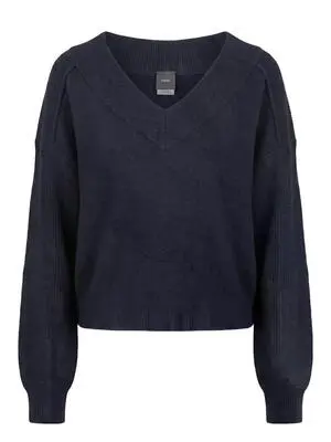 Pinko Cropped Wool V-neck Sweater With Balloon Sleeves - Blue