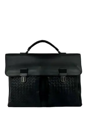 Bottega Veneta Intrecciato Trimmed Nappa Business Bag - Black