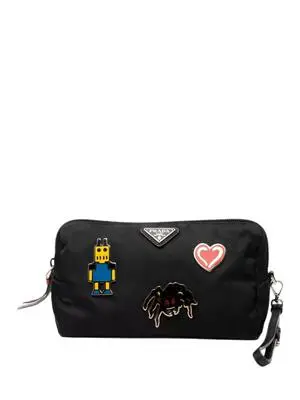 Prada Tessuto Robot Applique Wristlet Pouch - Black