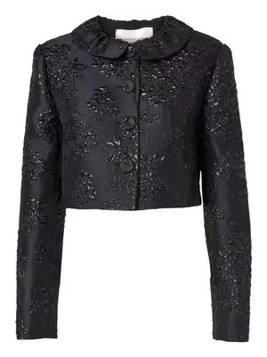 Carolina Herrera Floral Jacquard Cropped Jacket - Blue