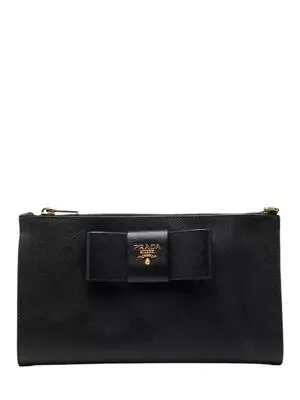 Prada Saffiano Leather Bow Clutch Bag - Black