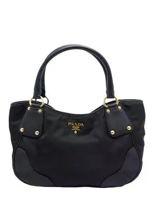 Prada 2000-2013 Vitello Daino Trimmed Tessuto Handbag - Black