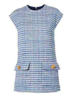 Carolina Herrera Short-sleeved Belted Tweed Blouse - Blue
