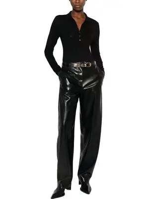 Pinko Long-sleeve Buttoned Bodysuit With Spread Collar - Black