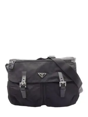 Prada Vela Buckle Cross Body Bag - Black