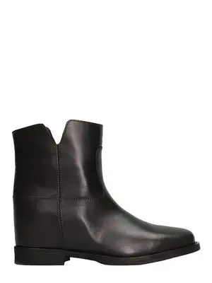 VIA ROMA 15 Leather Ankle Boots With Inside Wedge Heel - Brown