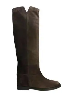 VIA ROMA 15 Suede Knee-high Boots With Internal Wedge Heel - Brown