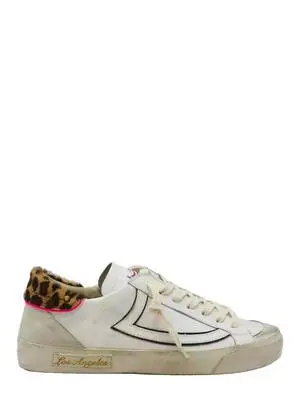 HTC LOS ANGELES Animal-print Detail Lace-up Sneakers - White