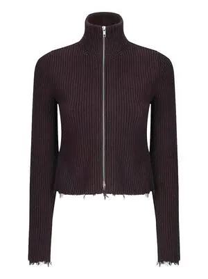 MAISON MARGIELA Ribbed Cotton Zip Cardigan - Brown