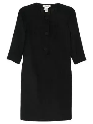 Chloé Buttoned Mini Dress With Three-quarter Length Sleeves - Black
