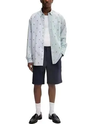 LES DEUX Seersucker Textured Logo Embroidered Shorts - Blue