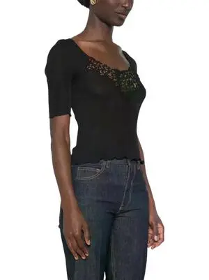 Saint Laurent Lace-trim Ribbed Top - Black