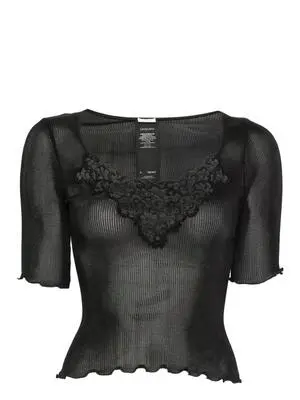 Saint Laurent Lace-trim Ribbed Top - Black