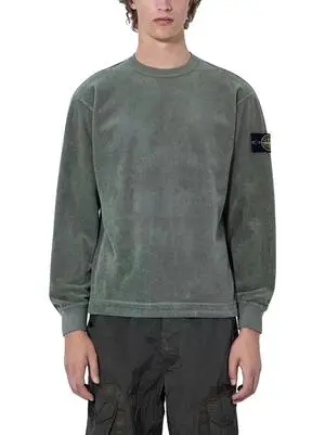 Stone Island Corduroy Crewneck Sweatshirt With Logo Patch - Grey